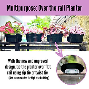 LaLaGreen Railing Planter Outdoor Plants (2 Pack, 11.2 Inch) Black Metal Iron Hanging Flower Pots Deck Rail Fence Hanging Bucket Modern Countryside Style Window Box Plant Holder with Hooks Porch Decor