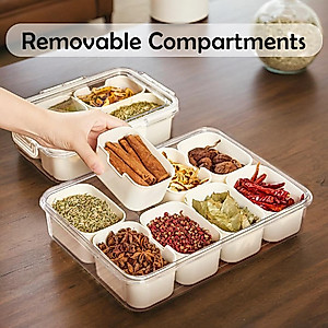 Snackle Box Container with Lid and Handle - 8 Compartments Divided Serving Tray, Portable Travel Snack Charcuterie Organizer for Candy, Fruits, Veggie and Snacks