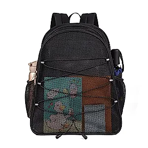 Heavy Duty Mesh Backpack, See Through School Backpack, Mesh Book Bag with Bungee Cord & Adjustable Padded Straps, for Work, School, Travel