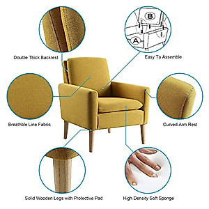 Lohoms Modern Accent Fabric Chair Single Sofa Comfy Upholstered Arm Chair Living Room Furniture Mustard Yellow