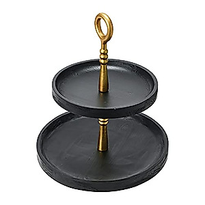 Main + Mesa Wood 2-Tier Decorative Tray, Black/Gold