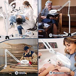 5X Magnifying Glass with Light and Stand, Veemagni 2,200 Lumens Magnifying Floor lamp with 5 Wheels Rolling Base, LED 5 Color Modes, Stepless Dimmable Lighted Magnifier for Esthetician, Facials, Salon