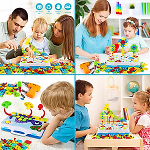 Drill Set Building Blocks, 224 Pieces Mosaic Drill Set for Kids,STEM Learning Educational Toys, Educational Construction Building kit for Boys Girls Toys Age 3 4 5 6 7 8 Years Old