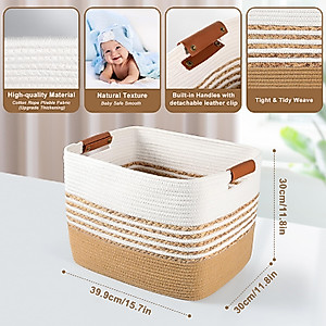 LWYMX 2 Pack Woven Baskets for Storage, 15.7"x11.8"x11.8" Cotton Rope Basket with Handles Gift Storage Basket for Organizing Bins, Nursery Toy Laundry Blanket Basket for Living Room Closet Shelves