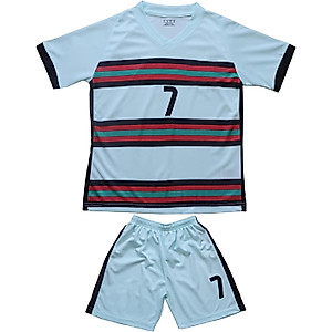FPF #7 Ronaldo Kids Football Soccer Jersey/Shorts/Socks Kit Youth Sizes (Ronaldo Green, 24 (6-7 Years))