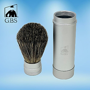 G.B.S 5.5in Silver Metal Canister Portable Badger Hair Shaving Brush for Men, Travel Friendly