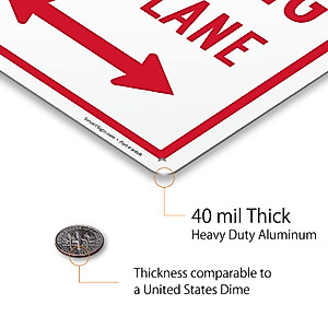 SmartSign 14 x 10 inch “No Parking - Fire Lane” Metal Sign with Bidirectional Arrow, 40 mil Laminated Rustproof Aluminium, White and Red, Made in USA