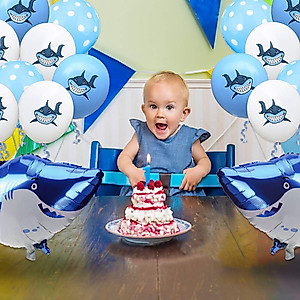 SAKOLLA Set of 22 Shark Theme Party, 2 x 37" Large Shark Foil Balloons and 20 x 12" Shark Latex Balloons