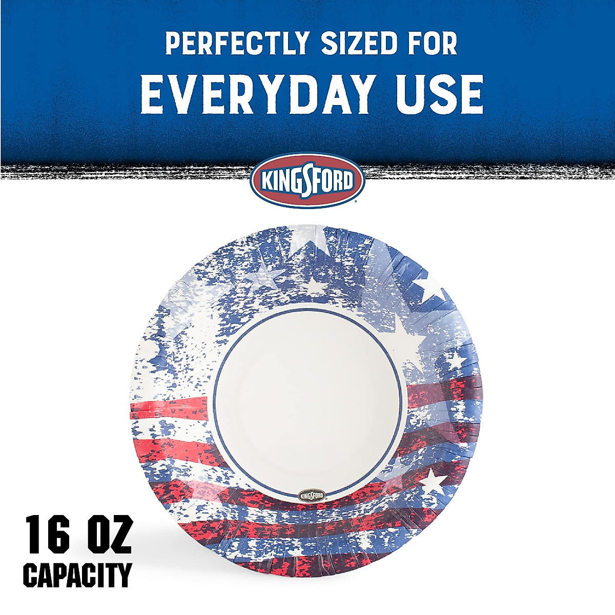 Kingsford Heavy Duty Soak Proof Paper Bowls, 16 oz - 40 Count Paper Bowls for Barbecues, Picnics & Holidays Microwave Safe Disposable Bowls | American Flag Bowls, Patriotic Bowls