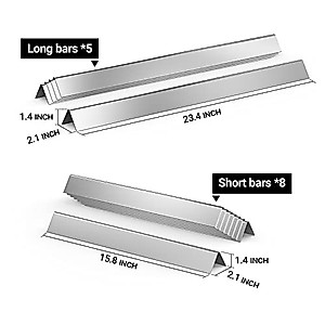 onlyfire Stainless Steel Flavorizer Bars Gas Grill Heat Plates Replacement for Weber 7538, Set of 13, 8 Short and 5 Long Bars