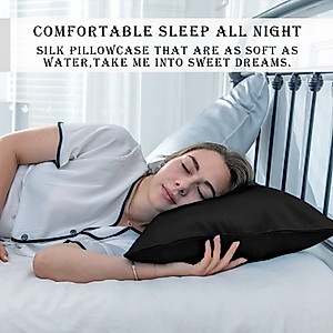 Natural Mulberry Silk Pillowcase with Hidden Zipper for Hair and Skin Standard Size 20"X 26" Soft Breathable Smooth Cooling Pillow Covers for Sleeping(Black,1Pcs)