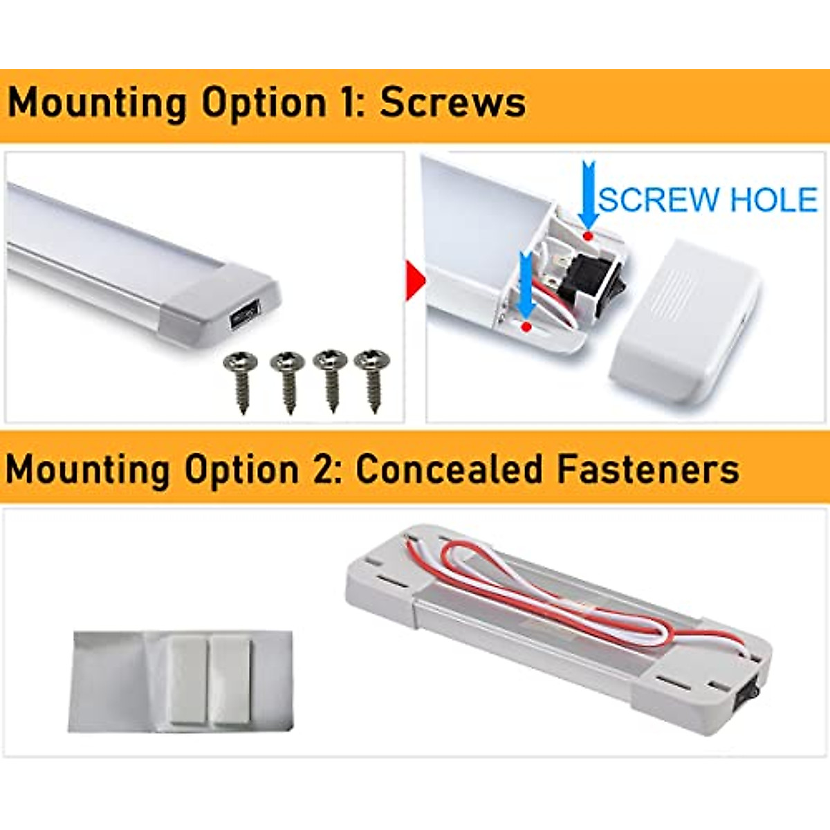 Raycharm LED Interior Utility Light Fixture 6.7" x 2.6", High Lumen-Output Low Current Draw Energy Efficient, Frosted Lens 6000K Cool-White Even Diffused Beam, On/Off Rocker Switch, 12V-24V DC, 1-Pack