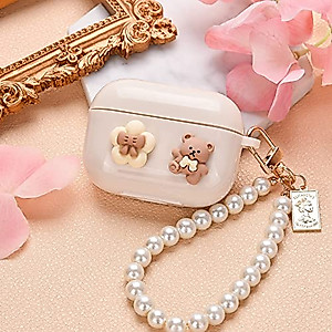 Mainrenka Cute Kawaii AirPods Pro Case for Women and Girls, Aesthetic Airpod Pro Case with Pearl Chain Smooth Soft Protective Cover