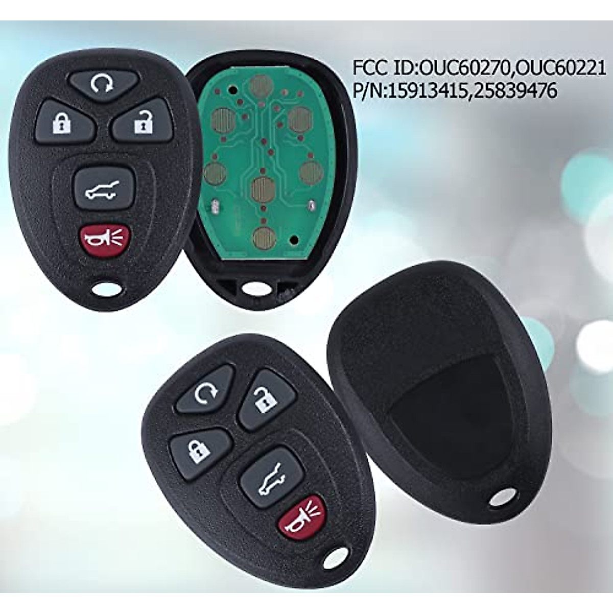 Keyless Entry Remote Control Car Key Fob for 2007-2016 Chevy Suburban Tahoe Traverse/Buick Enclave/GMC Acadia Yukon/Cadillac Escalade FCCID: OUC60270 OUC60221(5Btn 2 Pcs)
