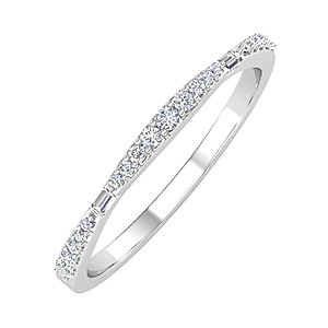 Round and Baguette Shape Diamond Wedding Band Ring in 10K White Gold (0.12 cttw) (Ring Size 6.5)