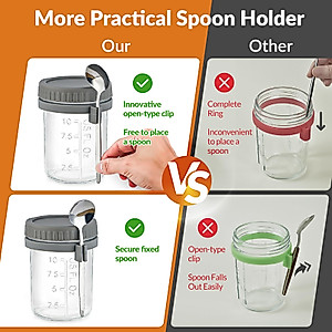 DRKIO 4 Pack Overnight Oats Containers with Lids and Spoons 16 Oz Glass Mason Jars for Overnight Oats Jars Leak Proof Oatmeal Container Great for Cereal Fruit Vegetable Milk Salad Yogurt Meal Prep