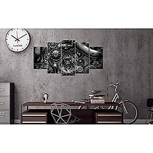 VVOVV Wall Decor - 5 Piece Canvas Prints Engine Engineering Closeup Gear And Chain Black And White Photos Wall Art Modern Home Decor Stretched and Framed Ready to Hang(60inchx32inch)