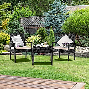 Goplus Rattan Furniture Set for Outdoor Patio Backyard Garden, 3-Piece Wicker Conversation Set