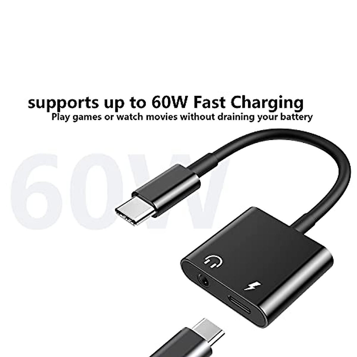 USB C to 3.5mm Headphone and Charger Adapter, 2-in-1 USB C to Audio Mic Jack with PD 60W Fast Charging for Stereo, Earphones, for Samsung Galaxy S21 Ultra S20 FE Note 20 Plus, Pixel 3/4 XL