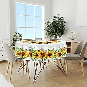 smuxqni Blooming Sunflower Tablecloth Round 60 Inch- Summer Yellow Floral Table Cloth Washable Reusable Farmhouse Sunflower Table Cover Table Cloth for Home Patio Party Picnic