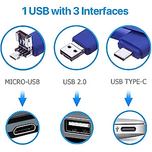 ABLAZE 128GB Type C Flash Drive 3 in 1 OTG USB 2.0 + USB C + Micro USB Thumb Drive Photo Stick for Smartphone/PC/MacBook/Tablet/Computers