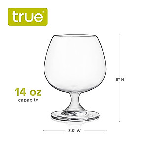True Brandy Bourbon Whiskey Cognac Scotch Drinking Glasses, Superb Lead-Free Crystal Snifter Glass for Cocktail Party Dishwasher Safe, 14 oz, Set of 4