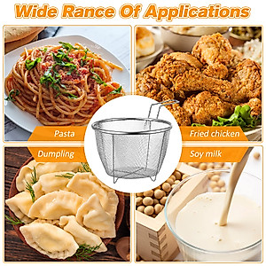 Nuanchu 4 Pieces Deep Fry Basket 7.1 Inch Round Wire Fry Basket Stainless Steel Fryer Basket with Long Handle Frying Fryer Strainer for Pot French Fries Turkey Chicken Kitchen Cooking Tools
