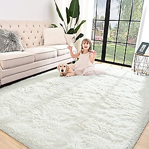 Jelymark Super Soft Shaggy Rug for Bedroom, 8x10 Feet Fluffy Carpet for Living Room, Fuzzy Indoor Plush Area Rug for Home Decor, Furry Floor Rugs for Dorm, Kids Nursery Rug for Girls, Cream White