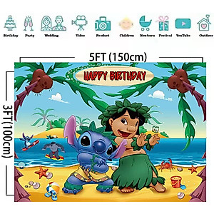 NB2 NB Cartoon Stitc.h Theme Party 5x3ft Children Birthday Party Cute Backdrop Photo Decoration Baby Shower Party Supplies Birthday Party Banner Decoration