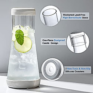 Bedside Water Carafe with tumbler Glass Set for Bedroom Nightstand, Thickened Mouthwash Water Carafe for Bathroom, Clear Glass Carafe with Cup for Night Glass Water Pitcher Set (30 OZ)