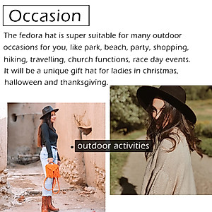 Gossifan Women's Felt Fedora Hat Wide Brim Panama Hats with Tassel-Beige