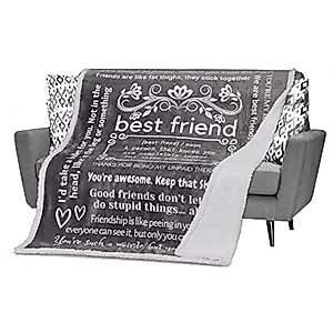 FILO ESTILO Funny Best Friend Blanket, Best Friend Mothers Day or Birthday Gifts for Women, Female, Bestie Blanket with Fun Quotes, Unique Friendship Presents, 60x50 Inches (Grey, Sherpa)