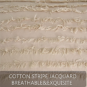 Herside Beige Body Pillow Cover Tufted Boho Body Pillow Pillowcases 20x54 Inches Long Pillow for Bed Decorative Pillow Case Stripes Tassel Jacquard Beige Pillowcase 1 Piece(Beige,Body)