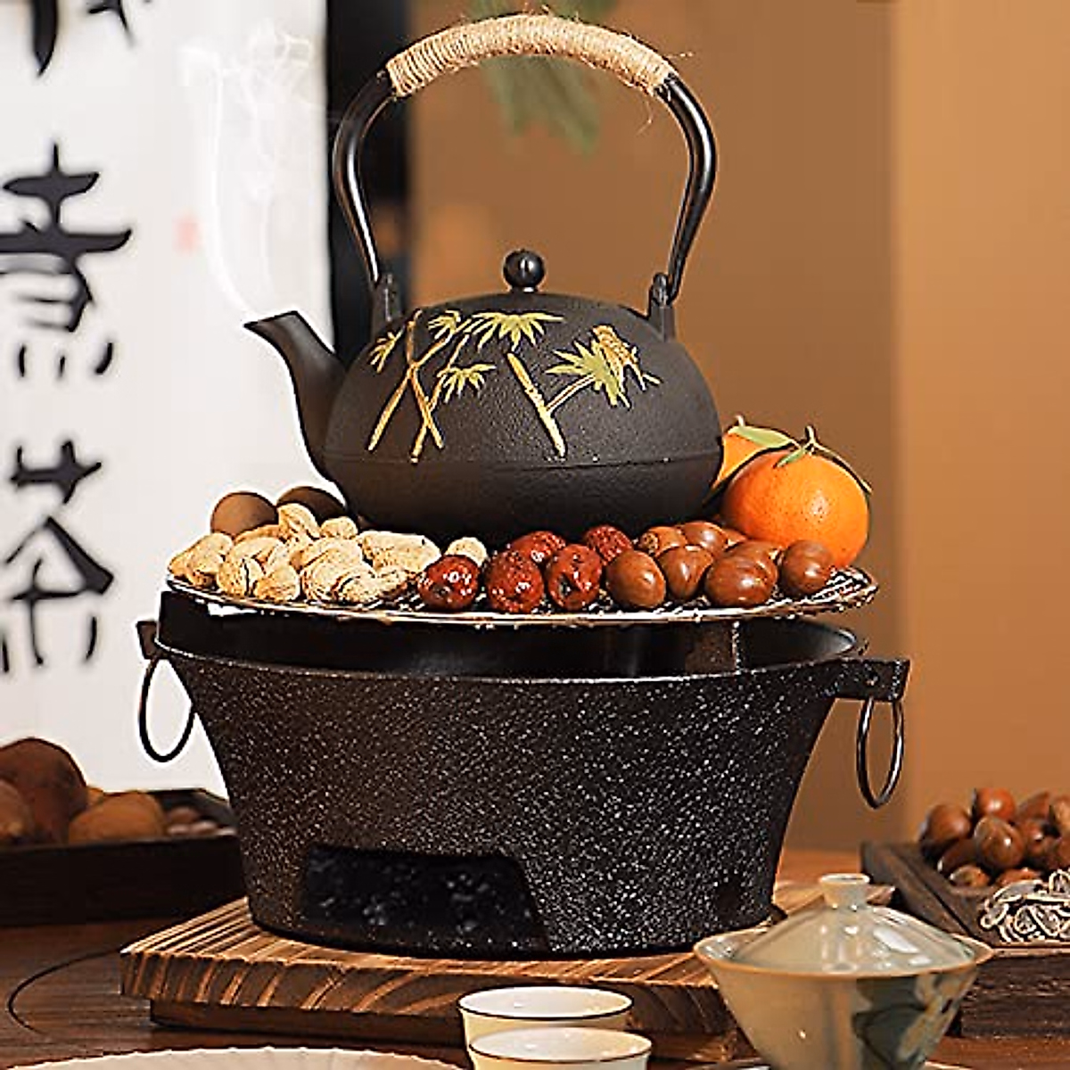 Mumu Tulio Japanese Cast Iron Teapot, Cast Iron Tea Kettle, Stovetop Tea Kettle for Boiling Hot Water Tea, Outdoors Table Top Grill Charcoal Traveling Picnics Garden Beach Party(Size:900)