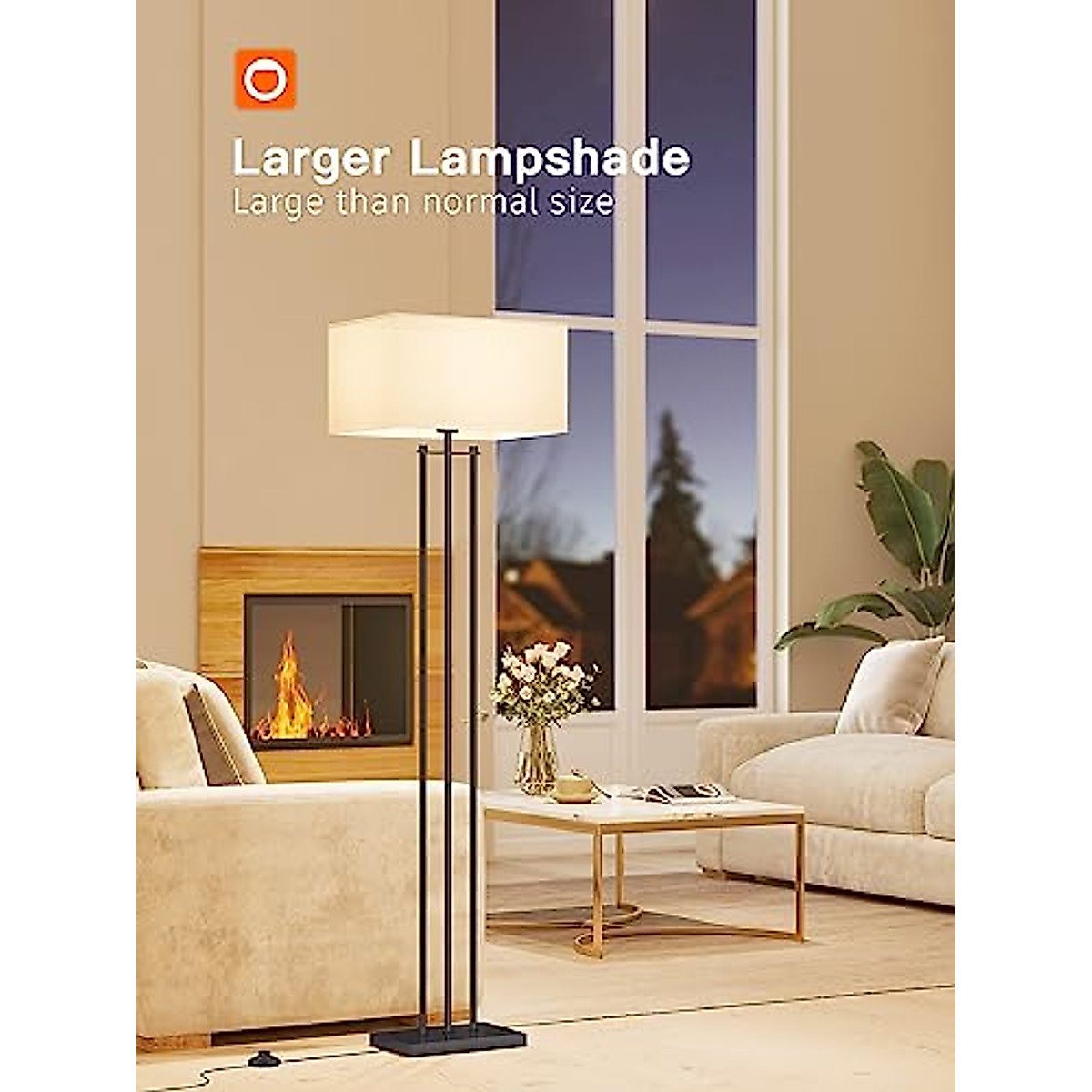 addlon Floor lamp for Living Room, Modern Standing lamp with Linen Shade, Decorative Simple Design Floor Lamps for Bedroom and Office - Black