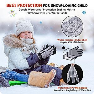 Hikenture Kids Snow Gloves, 3M Thinsulate Warm Kids Ski Gloves, Toddler Snow Gloves for Boys&Girls, Waterproof Winter Gloves
