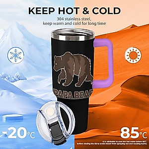 Papa Bear 40 Oz Tumbler Insulated Stainless Steel Water Bottle Travel Mug Car Cup with Handle And Straw