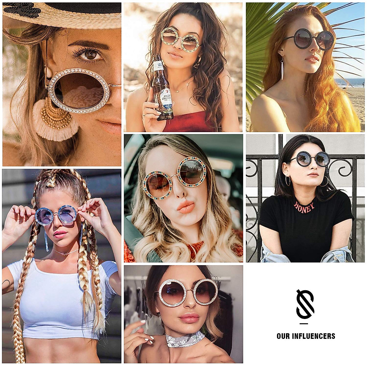 SOJOS Shining Oversized Round Rhinestone Sunglasses Festival Gem Sunnies SJ1095 with Gold Frame/Gradient Brown Lens with Crystal Diamonds