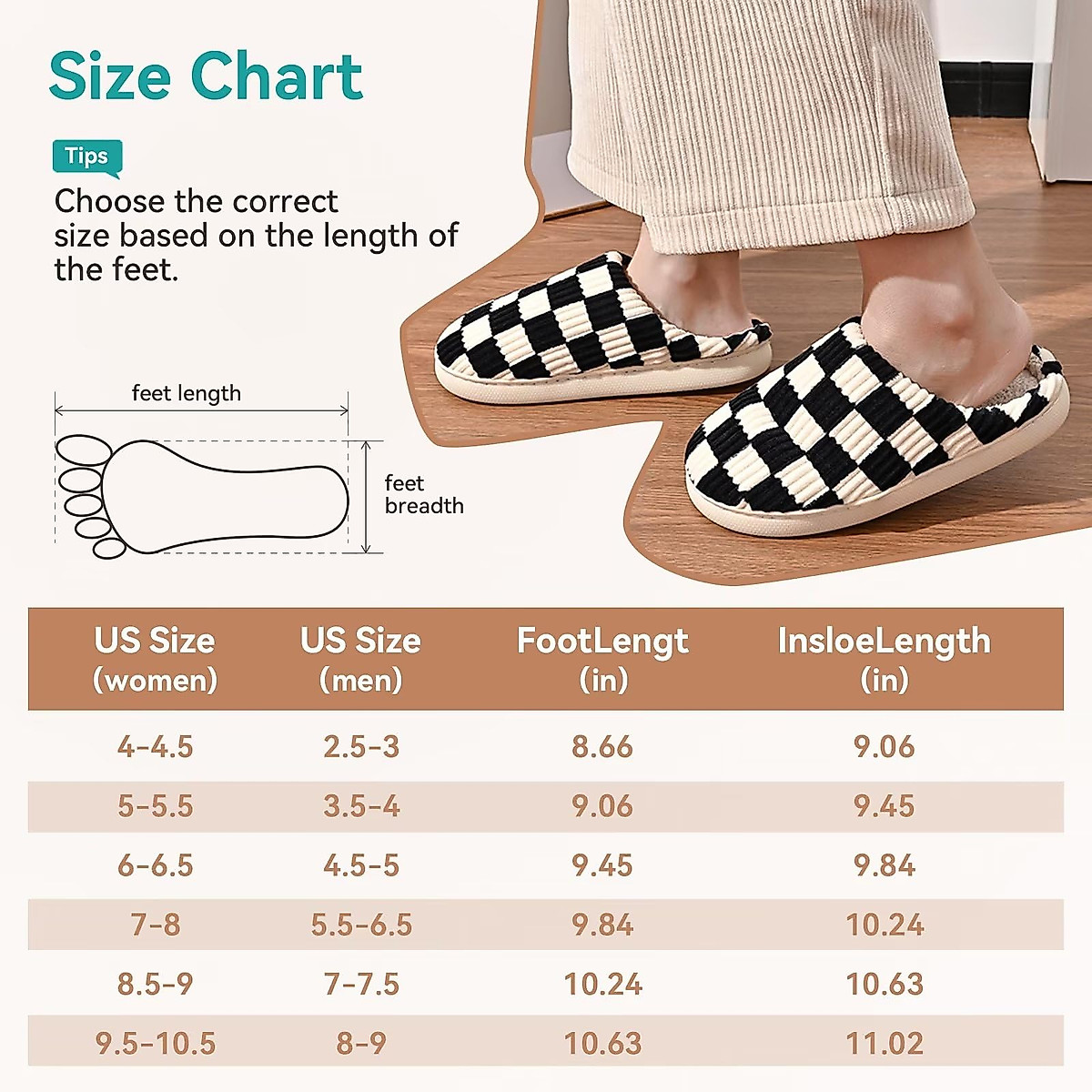 Mukinrch House Slippers for Women Men, Plush House Shoes Memory Foam Checkered Slippers Womens Casual Fuzzy Bedroom Indoor Outdoor Plaid Shoes with Fur Lining