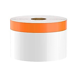 Premium Vinyl Label Tape for DuraLabel, LabelTac, VnM SignMaker, SafetyPro, Viscom and Others, White with 0.75" Orange Stripe, 3" x 140'