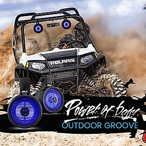 Pyle 6.5” 2-Way Marine Wakeboard Tower Speakers w/LED Lights, Full Range Waterproof Outdoor Speakers for Off-Road ATV, UTV, Jeep or Boat (Black)