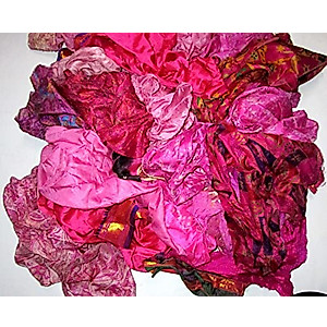 Vintage Fabrics Crafts Sari Silk Fabric Lot Material Remnant 100 Grams Magenta Craft Scrapbook Art Doll