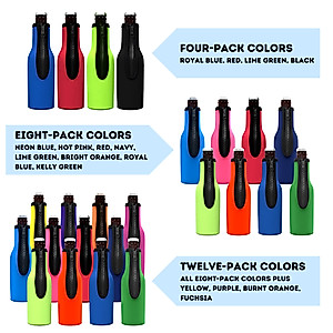 TahoeBay Beer Bottle Insulator Sleeves (Multicolor) Neoprene Coolers with Zipper for 12oz Longneck Bottles (4)