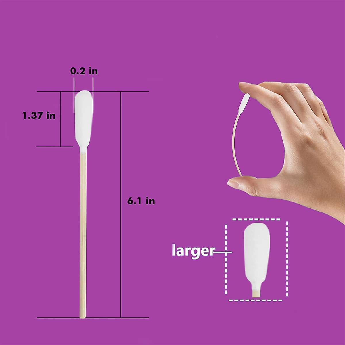 Large Cotton Swabs with Wooden Sticks for Pets - 100 Pack,6 Inch Big Cotton Swabs ， Long Cotton Swabs，dog ear swabs，long cotton swab, dog ear swabs,Specially Designed for Pets,cleaning solution.