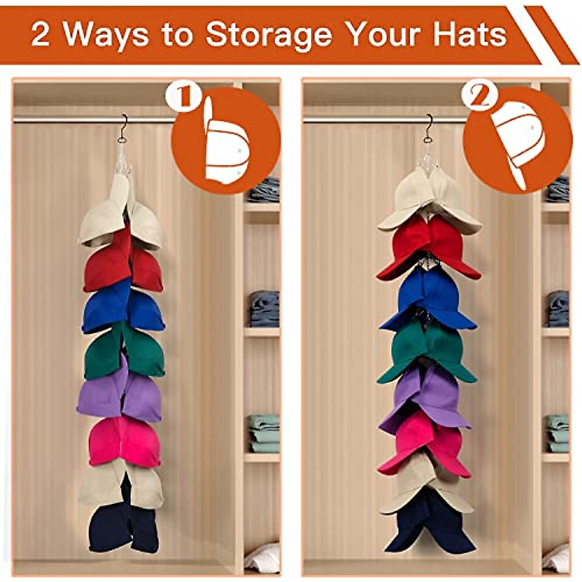 HYDERMUS Hat Rack 2 Pack for 32 Baseball Caps with Adjustable Height Hanging Baseball Hat Organizer for Closet Metal Hat Holder with 32 Clips Hat Storage Hat Hanger for Wall Door Closet 42.5 in