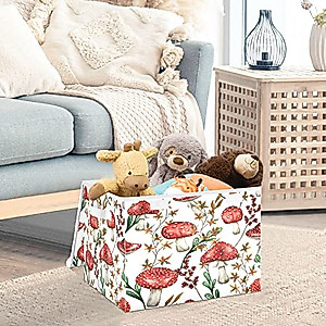 Mushroom Leaves Storage Basket 16.5x12.6x11.8 In Collapsible Fabric Storage Cubes Organizer Large Storage Bin with Lids and Handles for Shelves Bedroom Closet Office