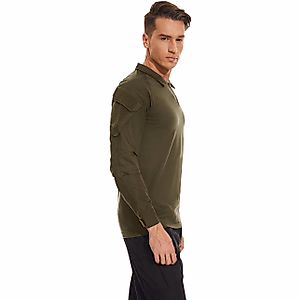 TACVASEN Tactical Shirt for Men 1/4 Zip Combat Shirt Long Sleeve with Pockets Army Pullover Military Lightweight Hiking Shooting Training Green L