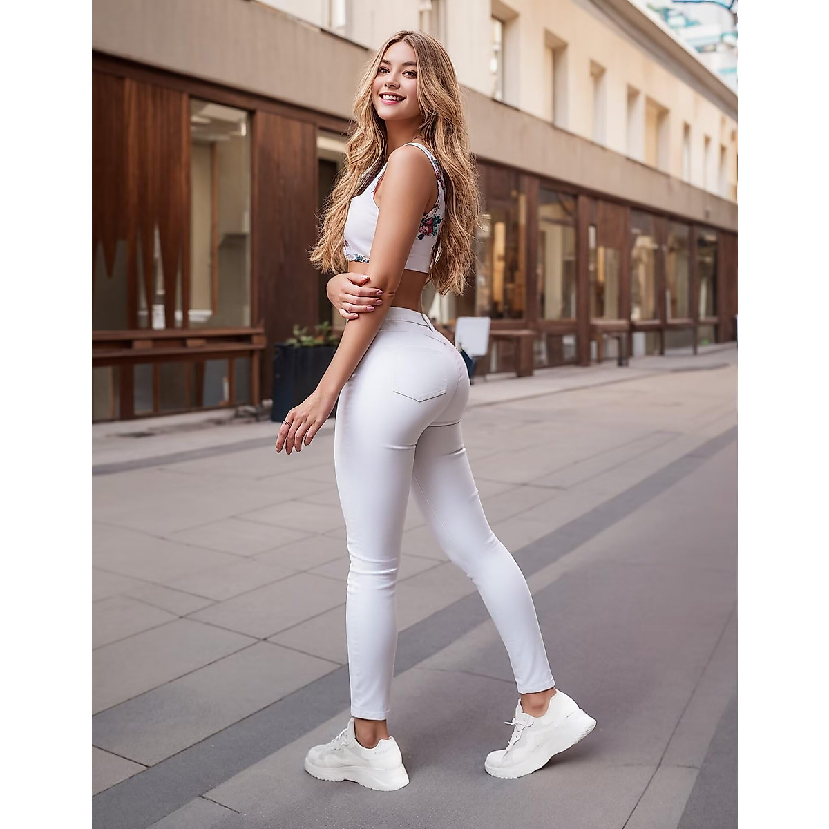 Hybrid & Company Womens Hyper Ultra Stretch Comfy Skinny Leg Work Casual Pants P44876SK White M