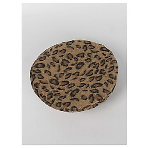 Jewelry-Box Fashion Lady Leopard Print Beret Hat Wool Warm Plain Beanie Hat Cap, Brown
