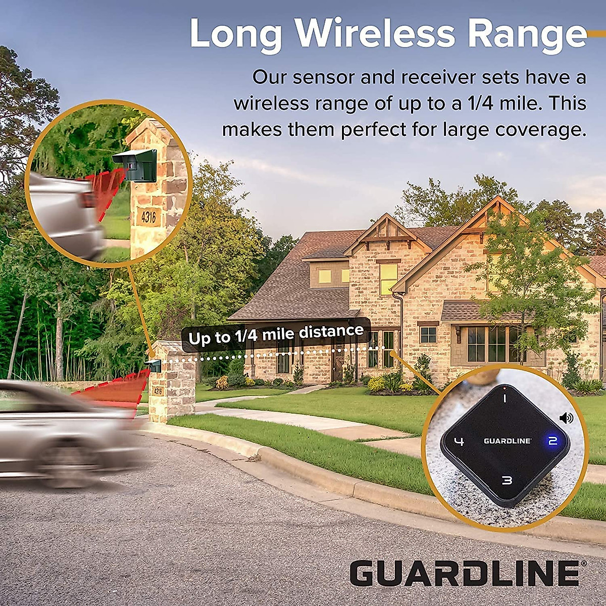 Guardline 1320 Foot Long Range Wireless Driveway Alarm [1 Motion Detector Alarm Sensor & 1 Receiver] Weatherproof Outdoor Security Alert System for Home & Property